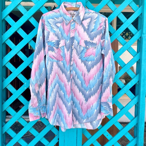 Ely Cattleman | Shirts | Mens Western Zigzag Pattern Shirt Blue And ...